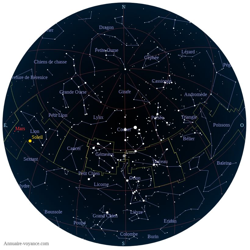 Carte du ciel du 30 décembre 2021 carte des étoiles du 30 12 2021