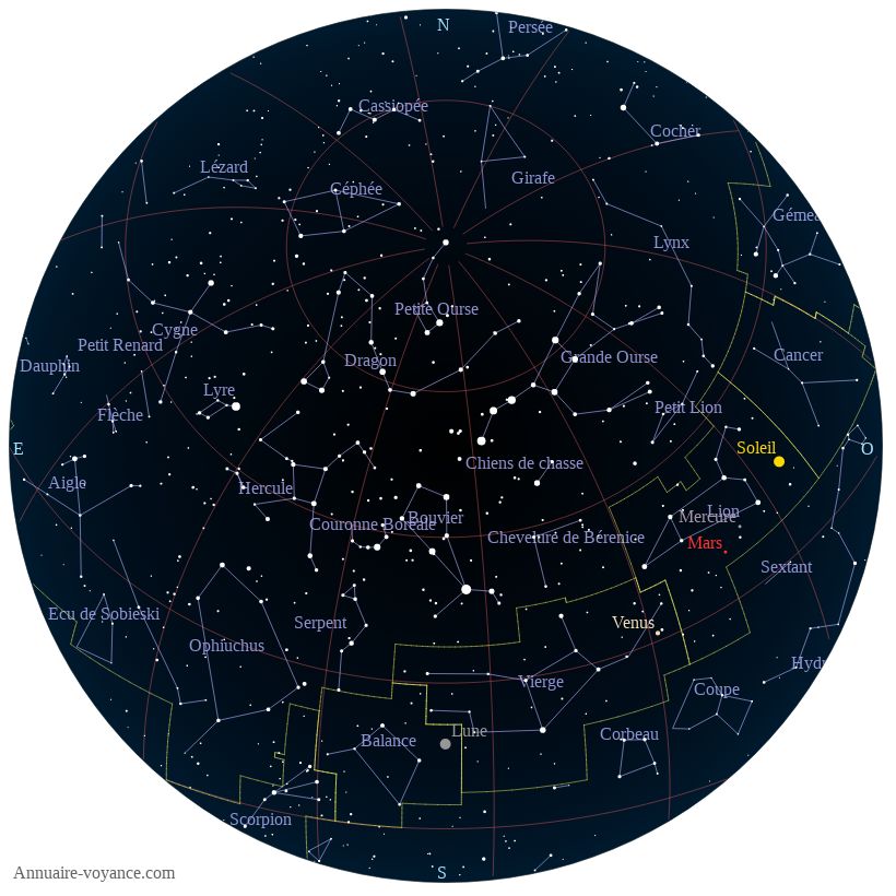Carte du ciel du 25 septembre 2021 carte des étoiles du 25 9 2021