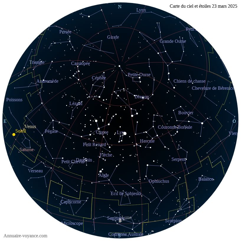 Carte du ciel du 23 mars 2025 carte des étoiles du 23 3 2025