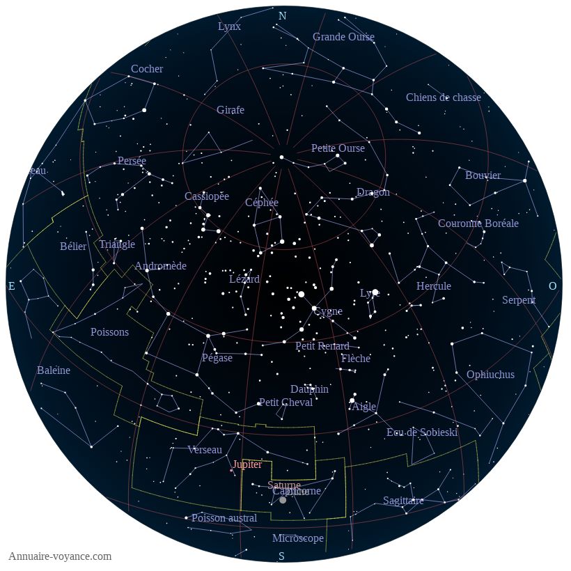 Carte du ciel du 20 août 2021 carte des étoiles du 20 8 2021