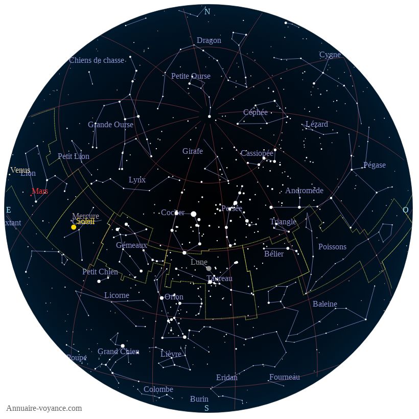Carte du ciel du 3 août 2021 carte des étoiles du 03 8 2021